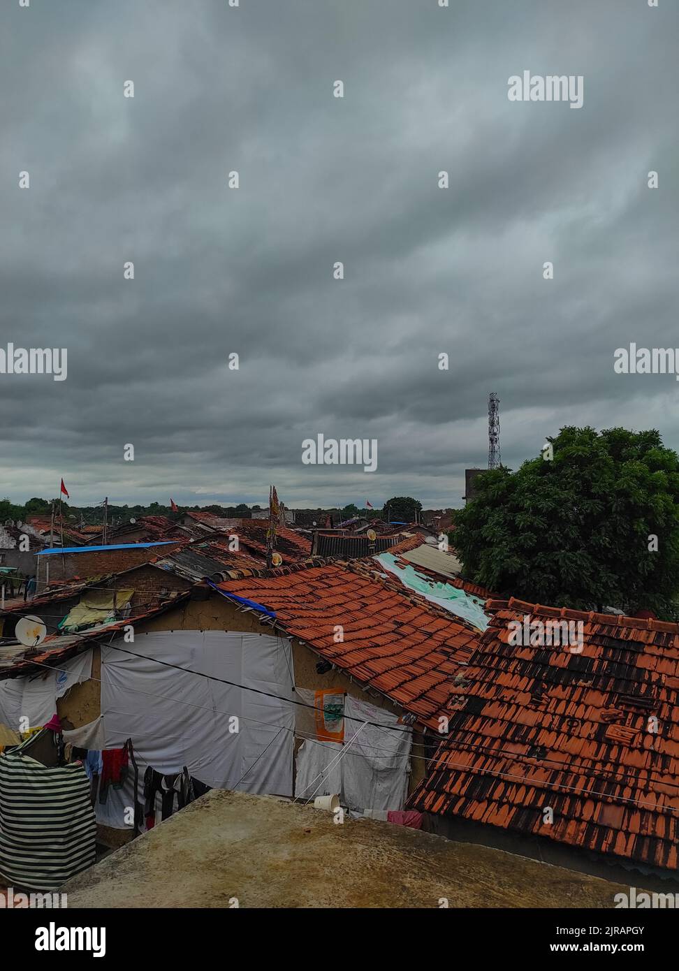 High Angle Shot Of Indian Village Traditional Old Mud House Clay Roof ...