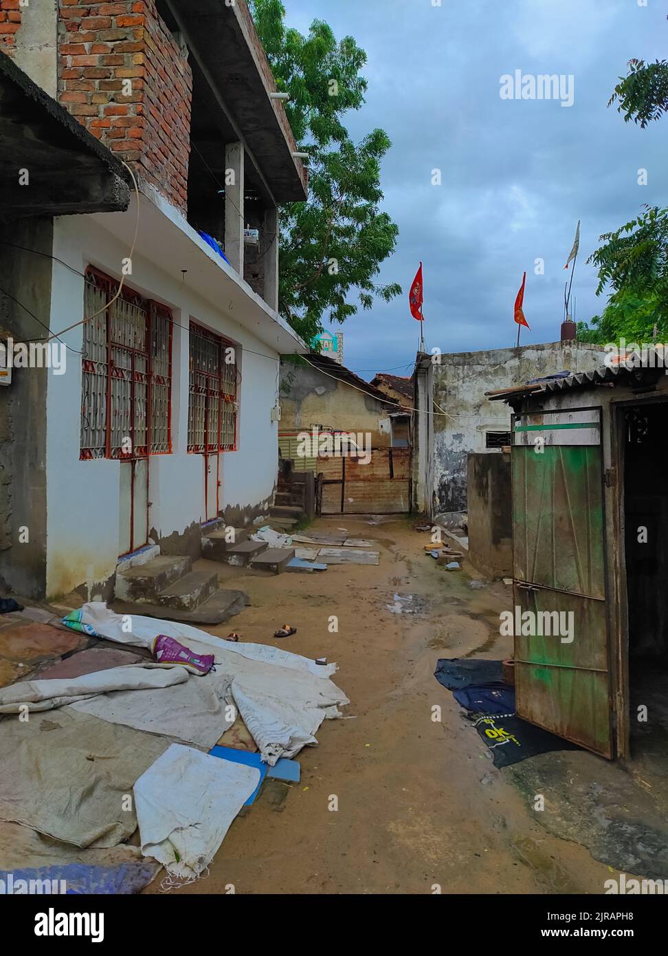 High Angle Shot Of Indian Village Traditional Old Mud House Clay Roof ...