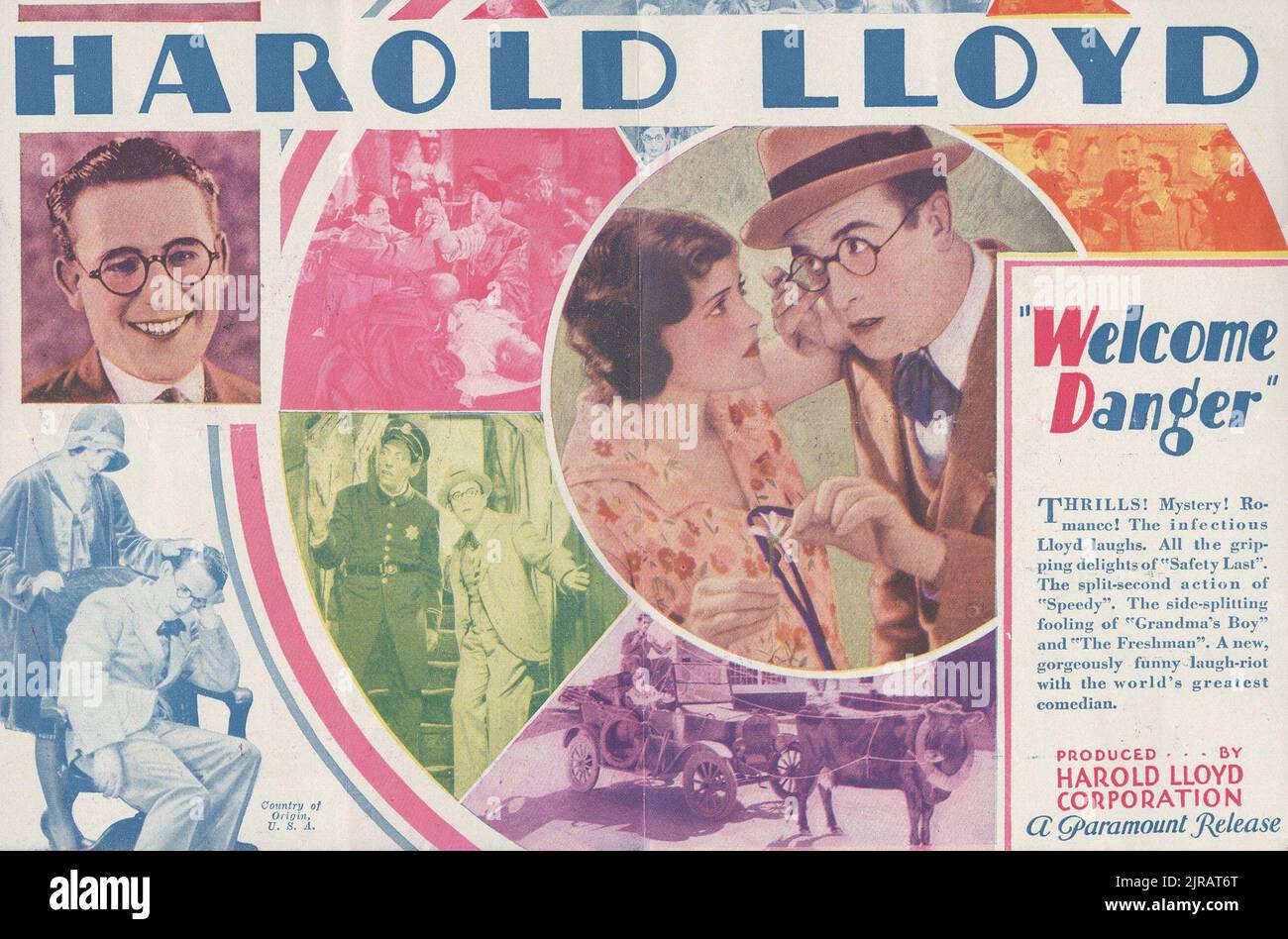 Harold Lloyd - Welcome Danger, vintage film poster (Paramount, 1929). herald Stock Photo - Alamy