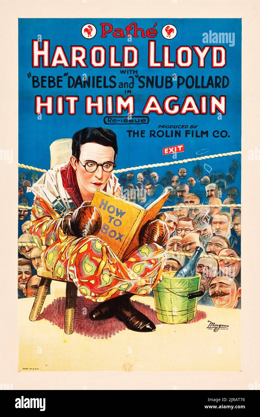 Old movie poster - Hit Him Again is a 1918 American short comedy film featuring Harold Lloyd ...