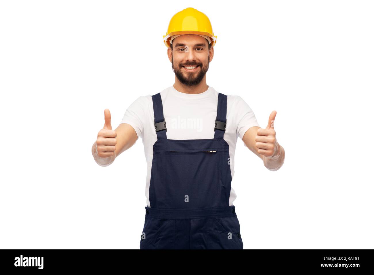male worker or builder showing thumbs up Stock Photo - Alamy