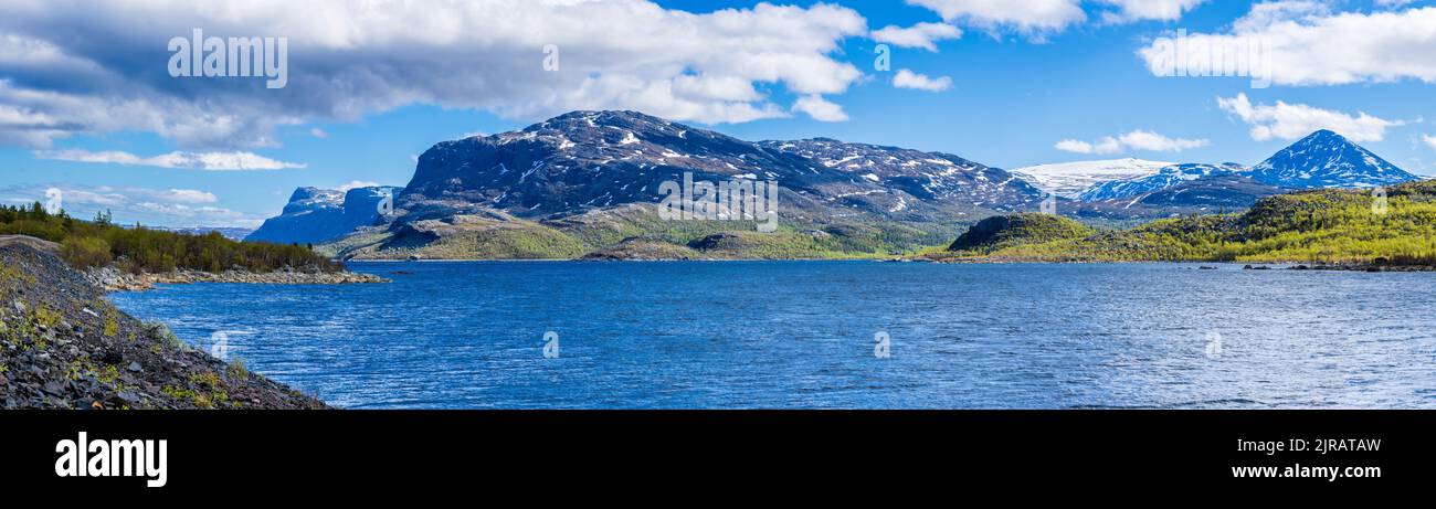 Sweden, Norrbotten County, Panoramic view of lake Akkajaure in summer ...