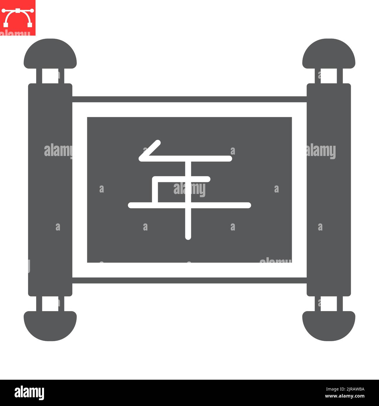 Chinese scroll glyph icon, asian calligraphy and lunar new year, scroll ...