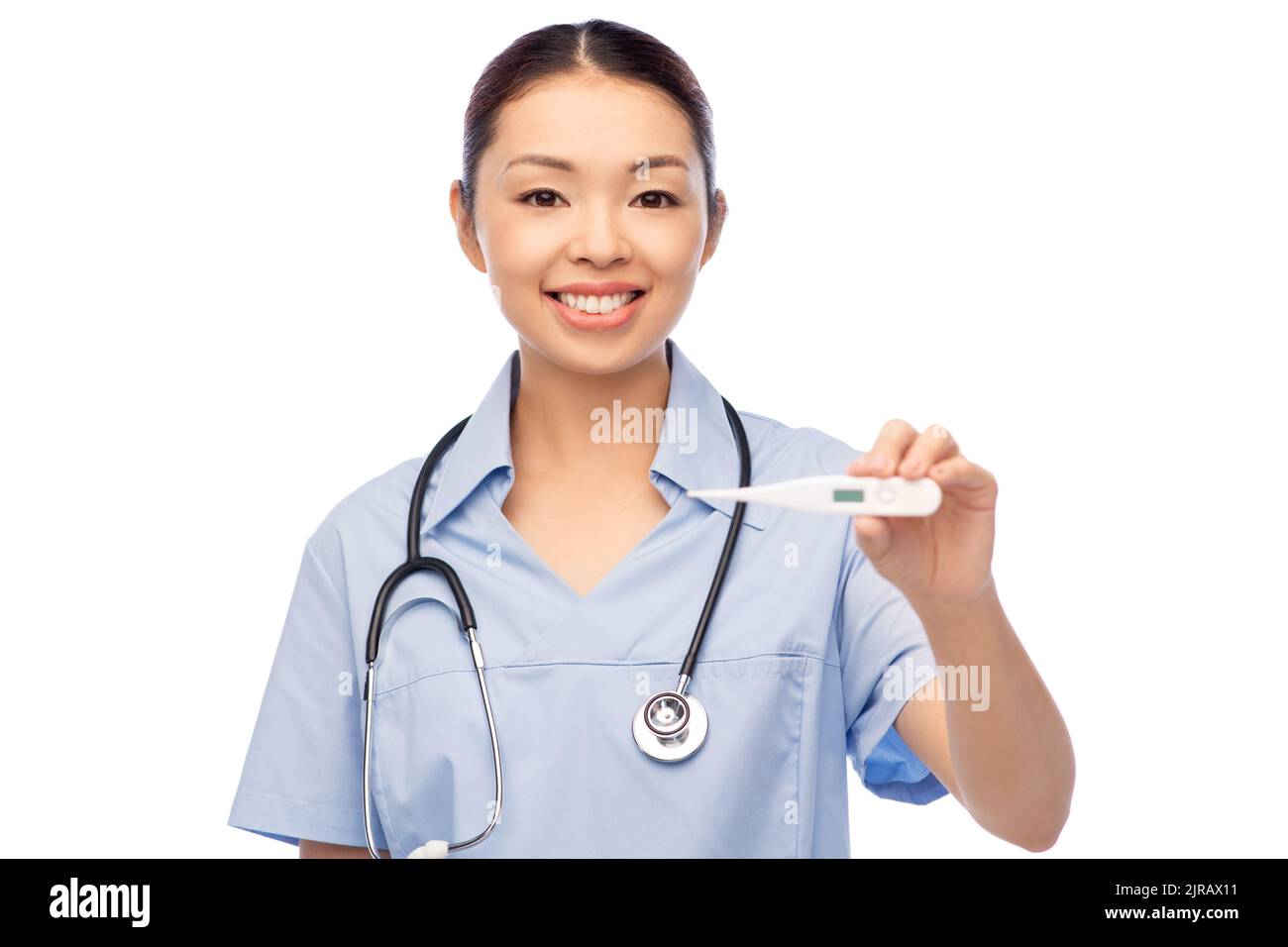 asian female doctor or nurse with thermometer Stock Photo - Alamy
