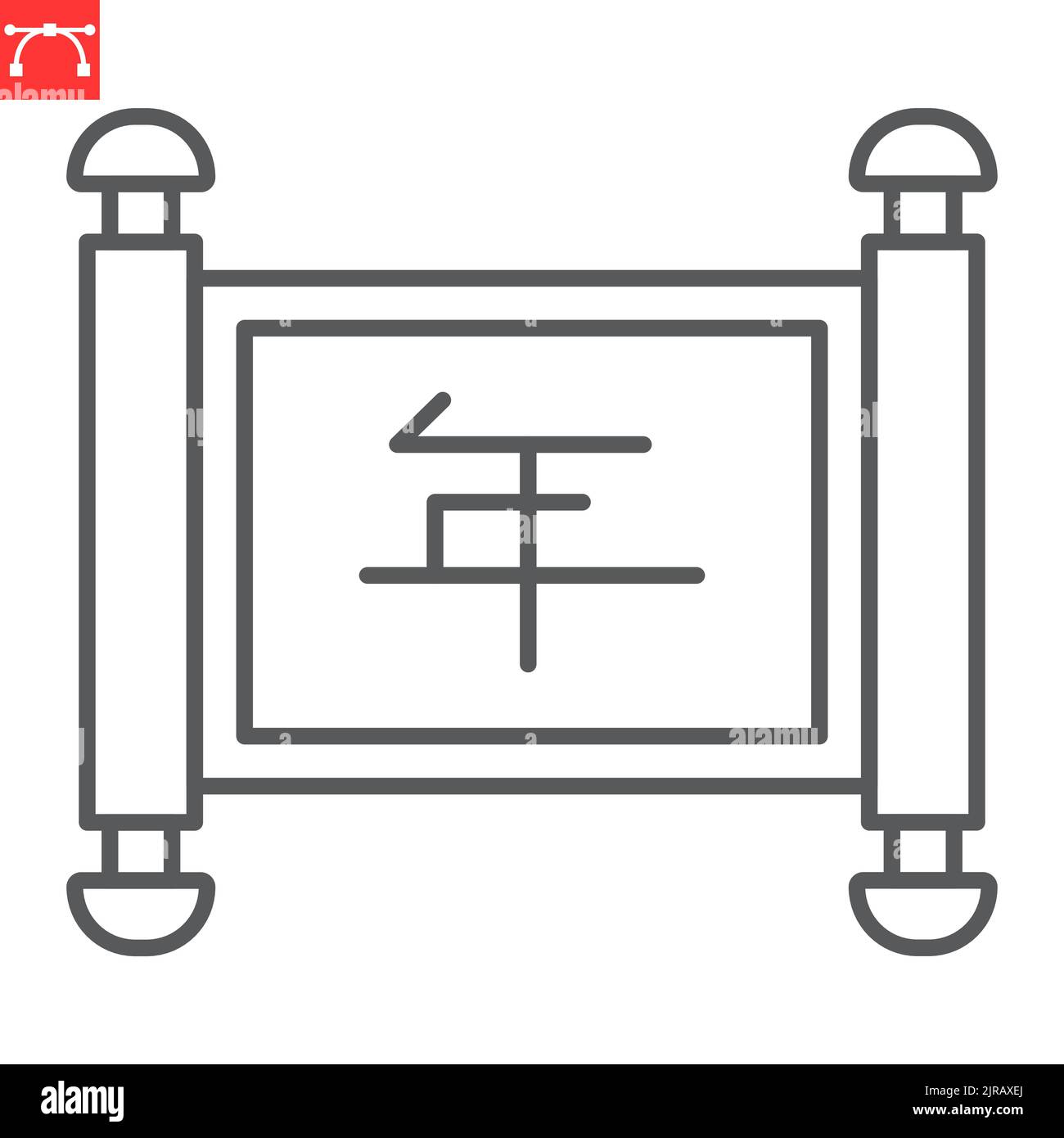 Chinese scroll line icon, asian calligraphy and lunar new year, scroll ...