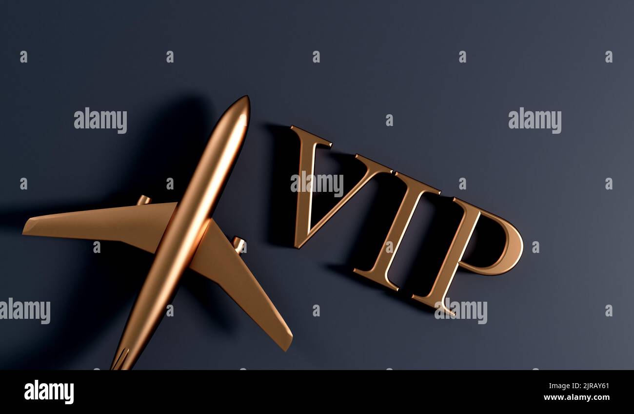 VIP airplane travel service gold background. 3D Rendering Stock Photo ...