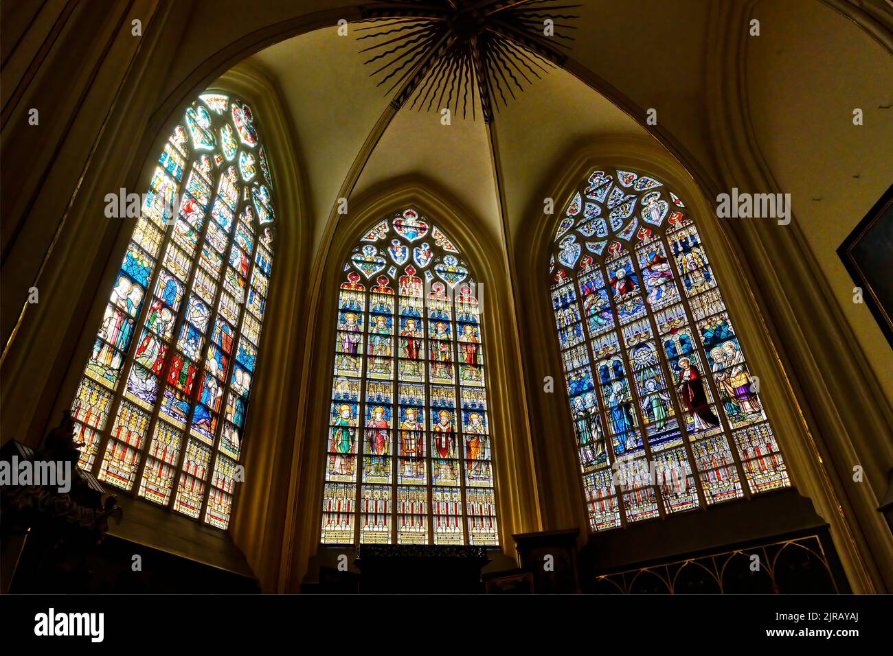 Stained-glass windows, Saint Salvator Cathedral, Bruges, Belgium Stock ...