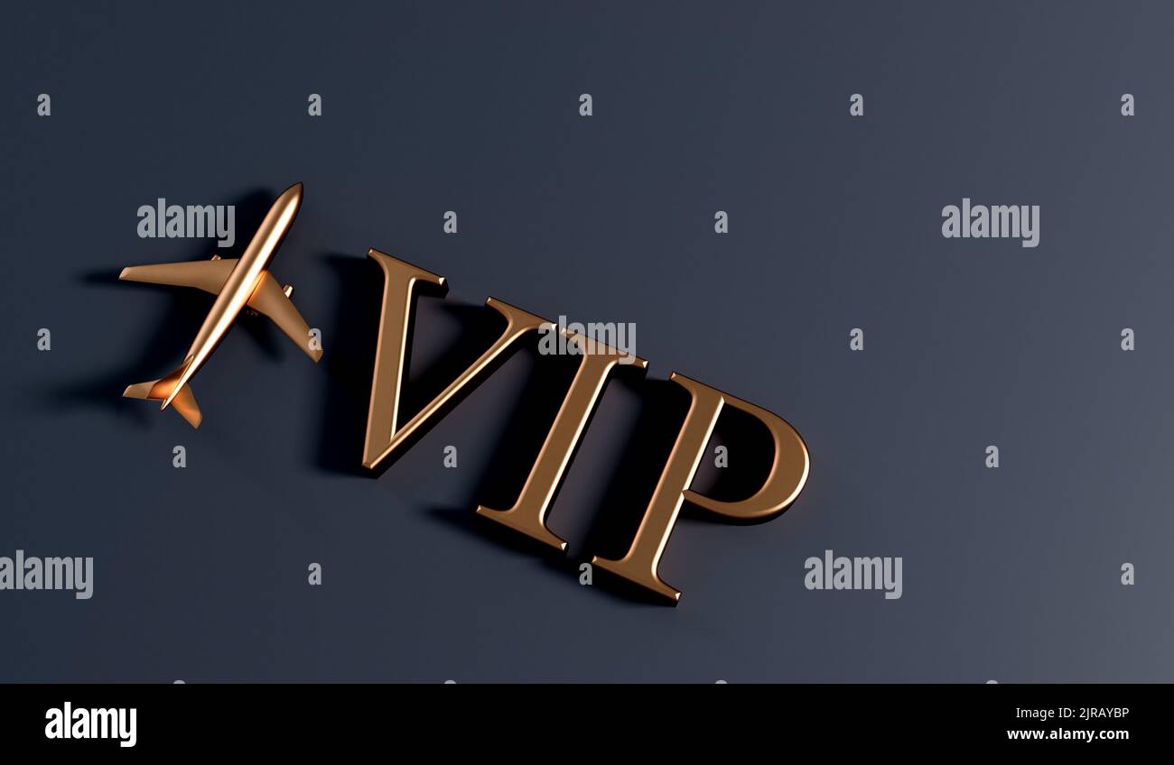 VIP airplane travel service gold background. 3D Rendering Stock Photo ...