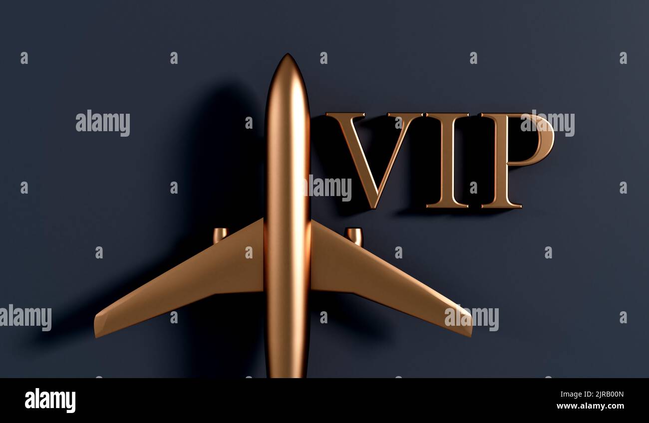 VIP airplane travel service gold background. 3D Rendering Stock Photo ...