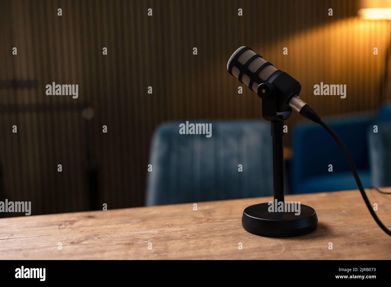 Microphone on desk at radio station Stock Photo - Alamy