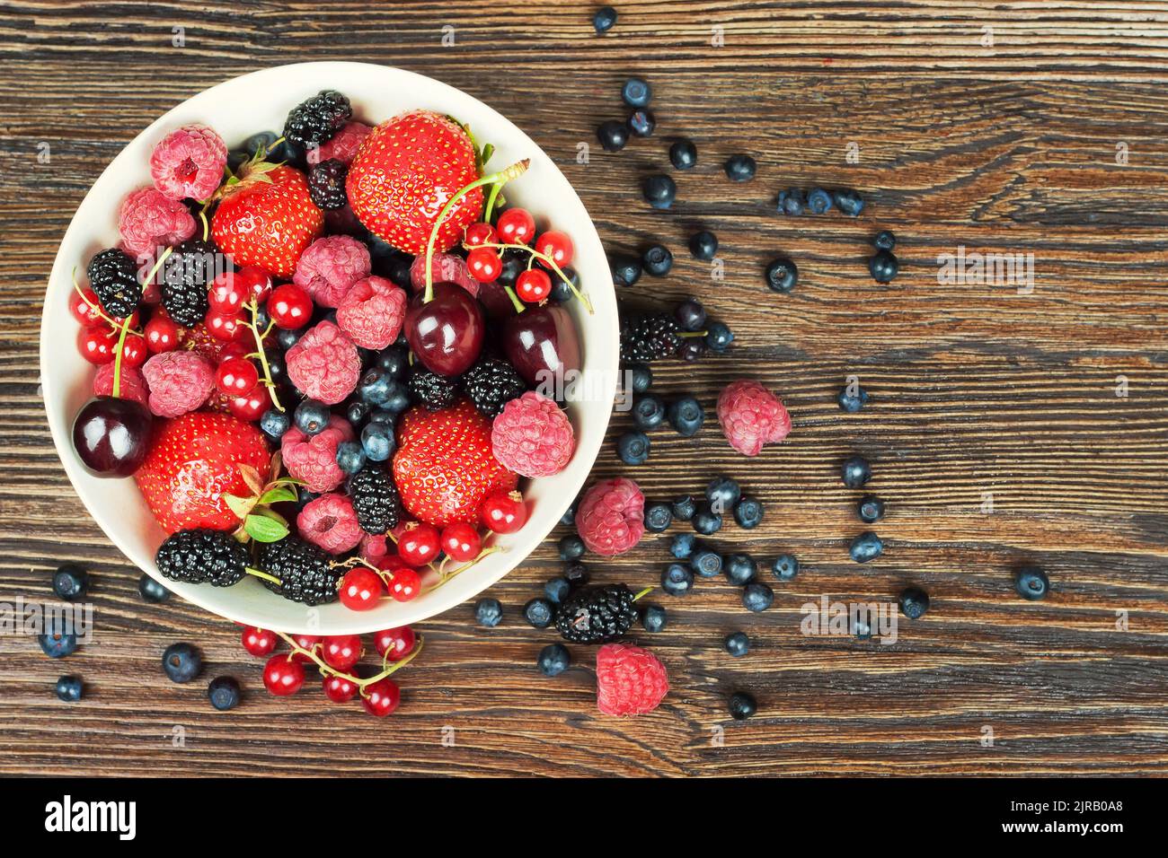 Raspberry and blackberry top view with copy spac hi-res stock ...