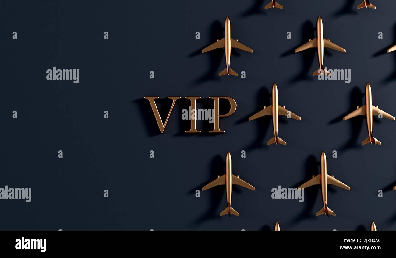 VIP airplane travel service gold background. 3D Rendering Stock Photo ...