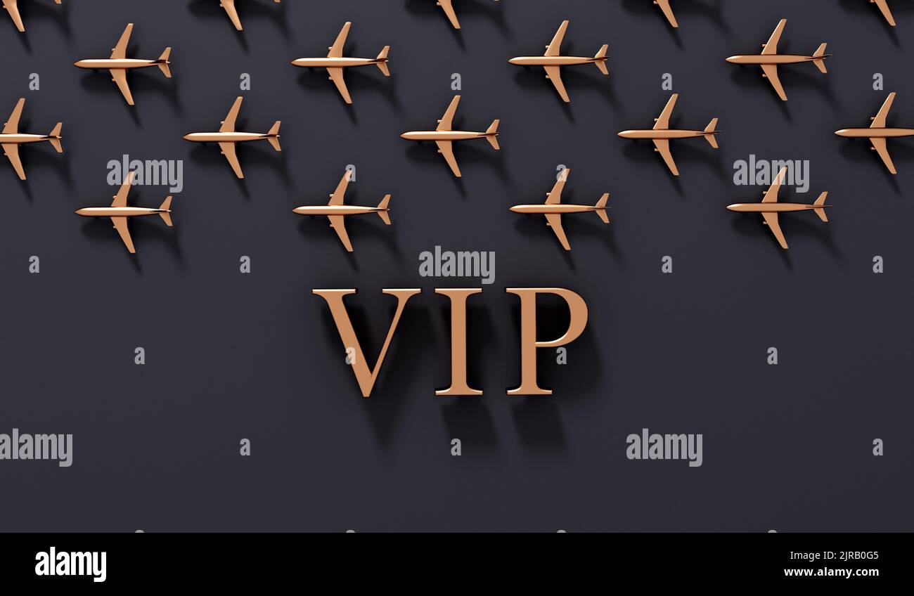 VIP airplane travel service gold background. 3D Rendering Stock Photo ...