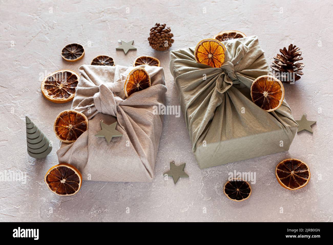 Christmas gifts textile packed, decorated with natural materials, zero ...