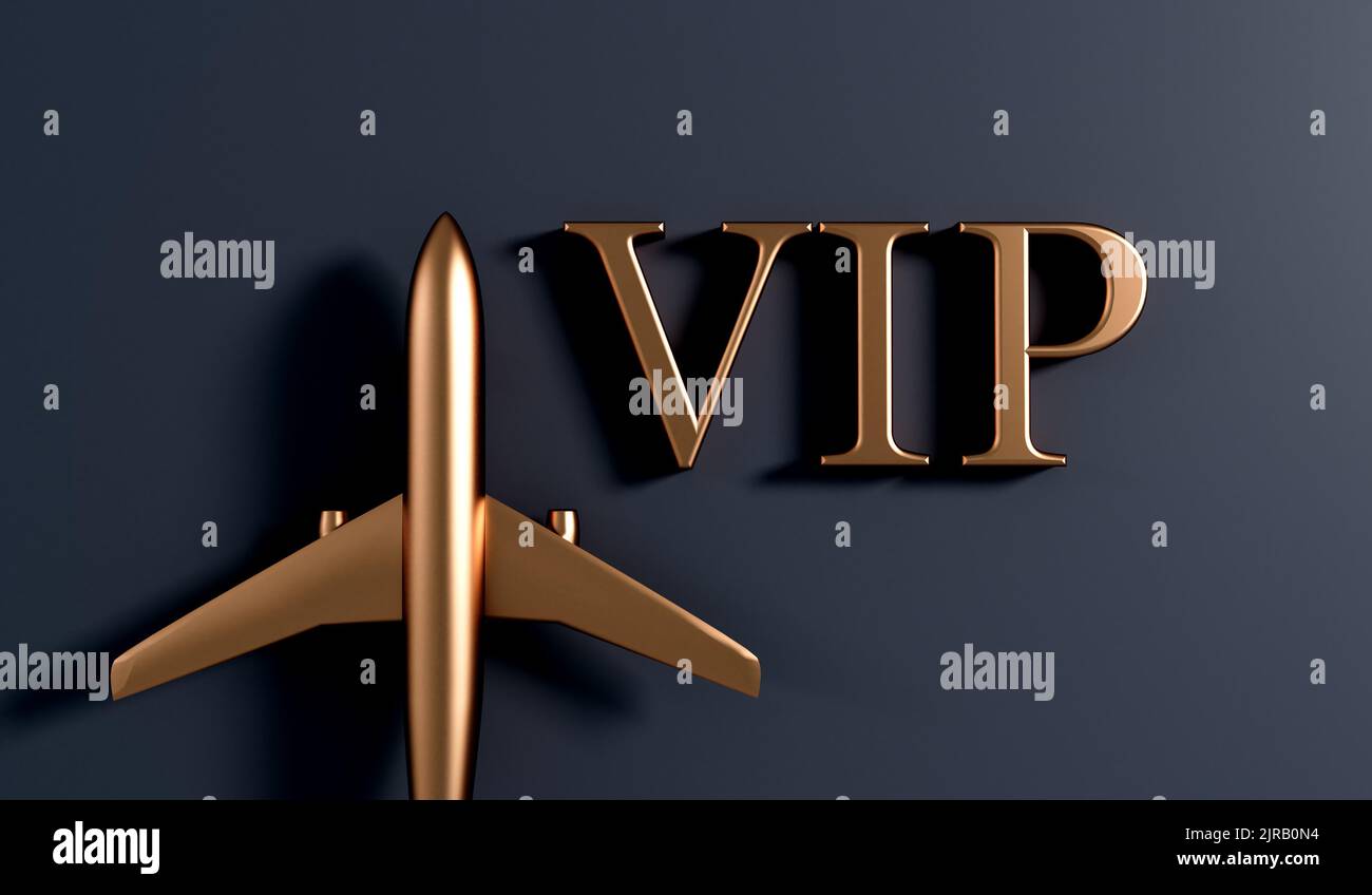 VIP airplane travel service gold background. 3D Rendering Stock Photo ...