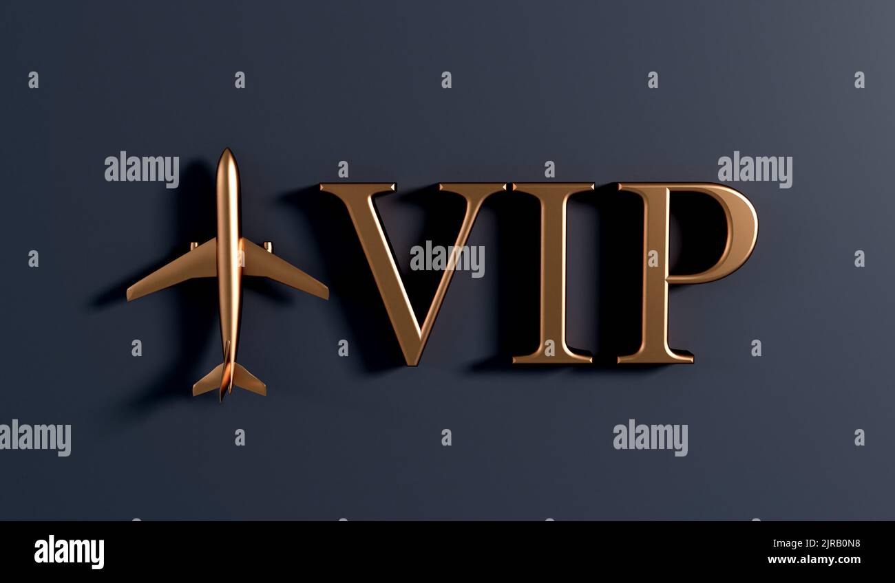 VIP airplane travel service gold background. 3D Rendering Stock Photo ...