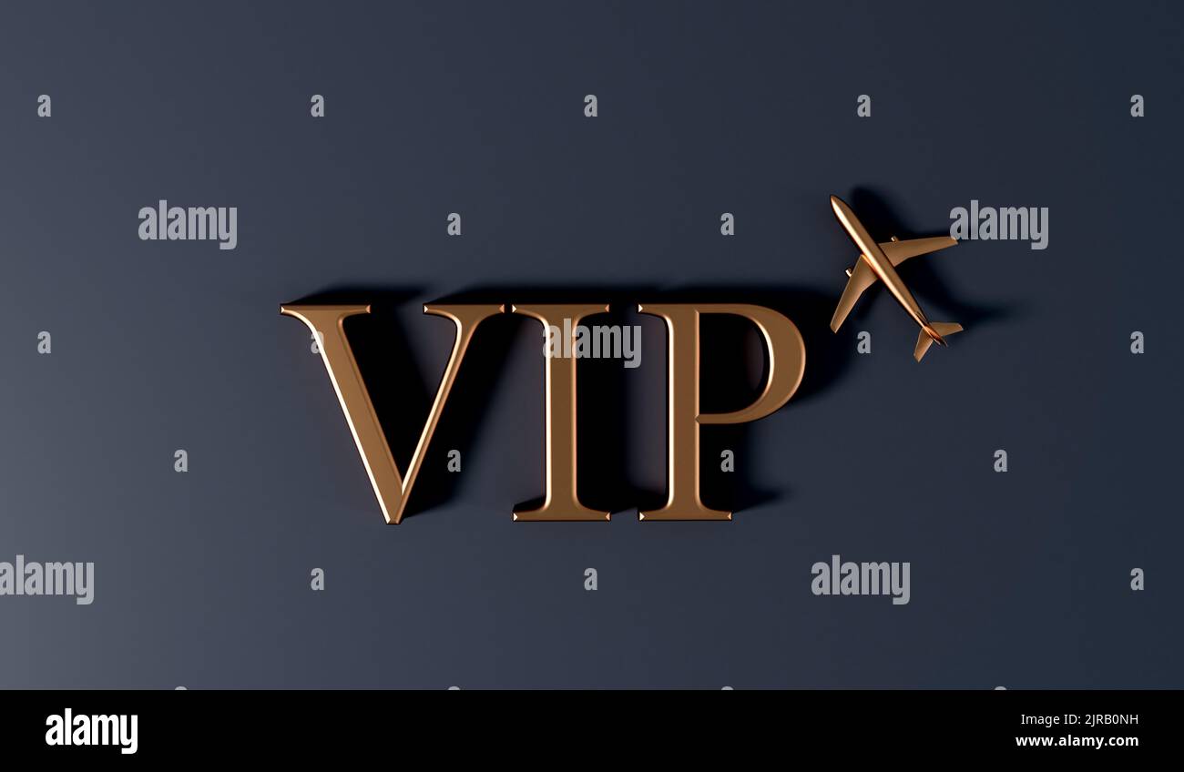 VIP airplane travel service gold background. 3D Rendering Stock Photo ...