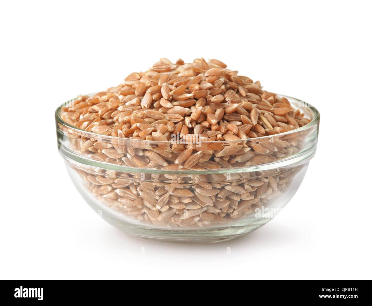 Glass bowl of organic spelt wheat grains isolated on white Stock Photo ...