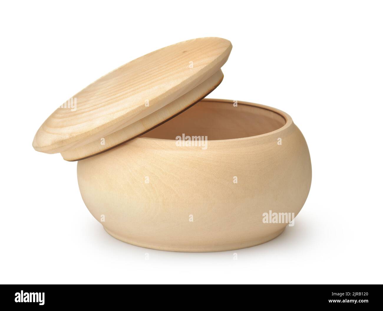 Unpainted round wooden container with lid isolated on white Stock Photo ...