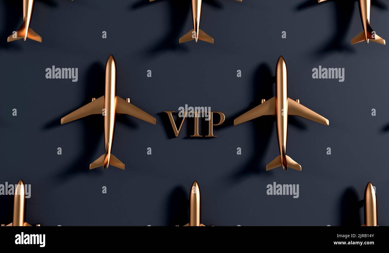 VIP airplane travel service gold background. 3D Rendering Stock Photo ...