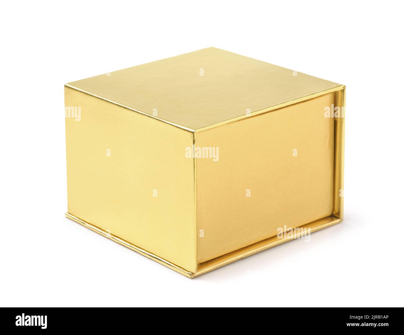 Blank golden paper package box isolated on white Stock Photo - Alamy