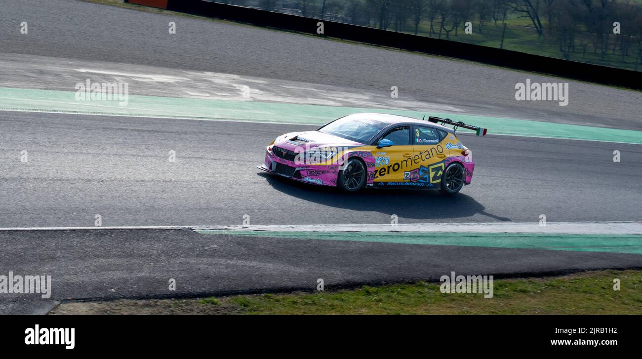 Leon Cupra racing car action on racetrack. Mugello, Italy, march 25 ...