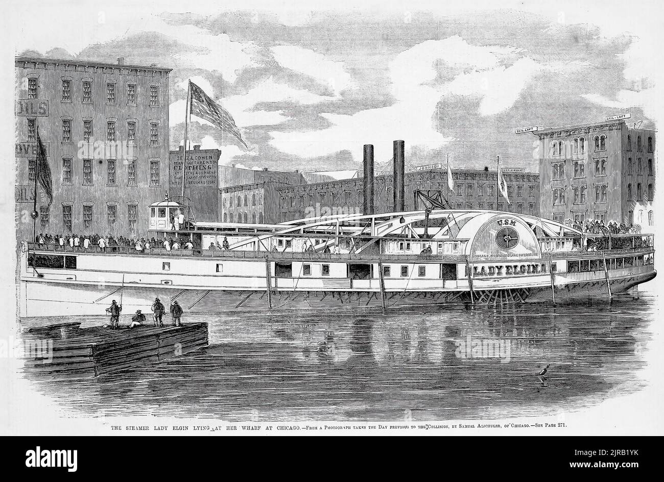 The steamer Lady Elgin lying at her wharf at Chicago, Illinois ...