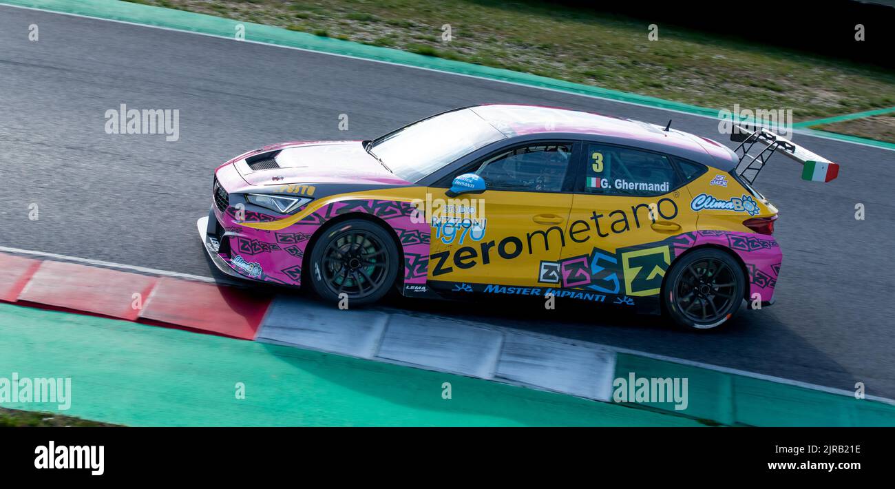 Leon Cupra racing car action on racetrack. Mugello, Italy, march 25 ...