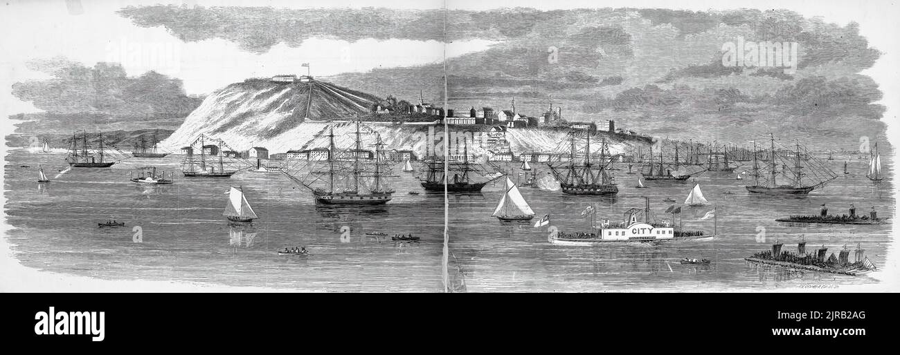 View of the city, the citadel and harbor of Quebec, Canada (1860). 19th ...