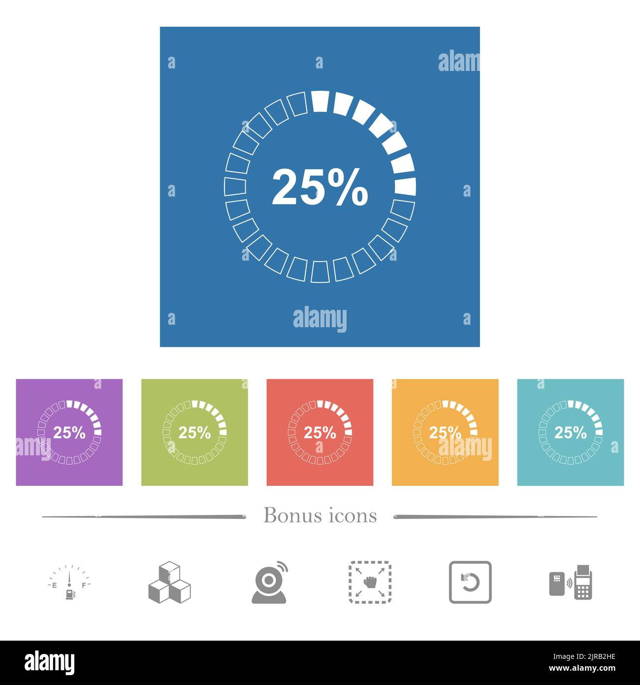 25 percent loaded flat white icons in square backgrounds. 6 bonus icons ...