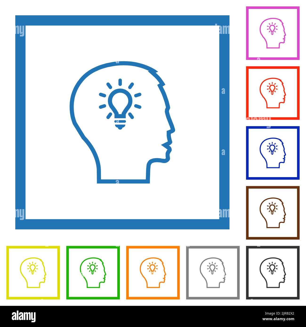 Idea concept outline flat color icons in square frames on white ...
