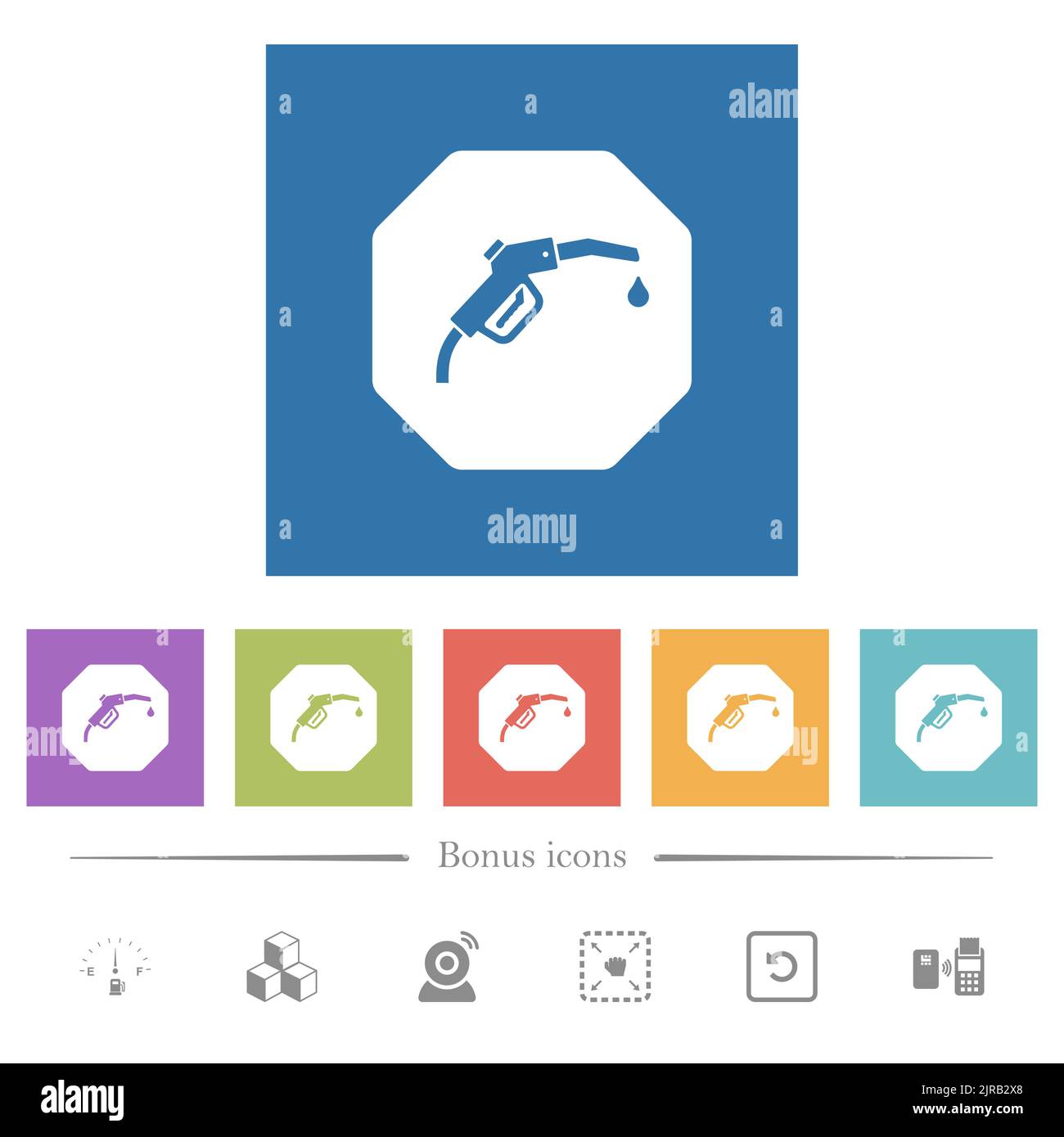 Octagon shaped fuel sanction sign solid flat white icons in square ...