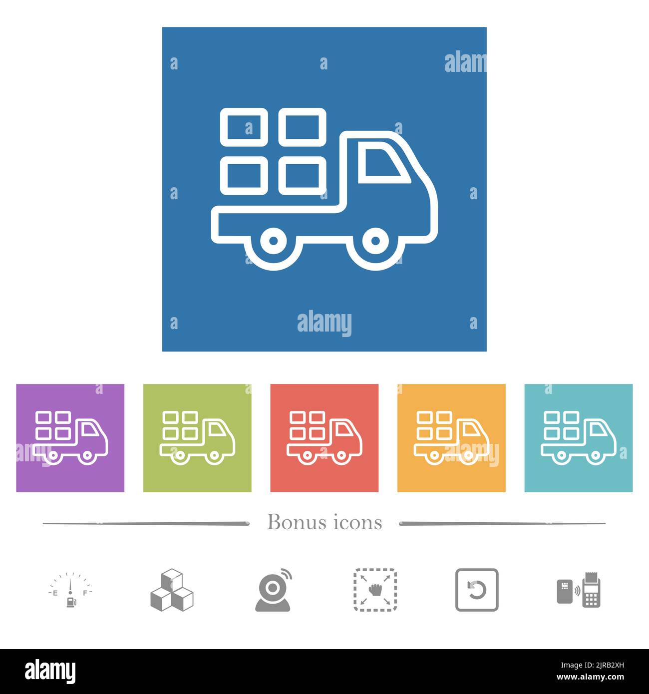Courier services outline flat white icons in square backgrounds. 6 ...