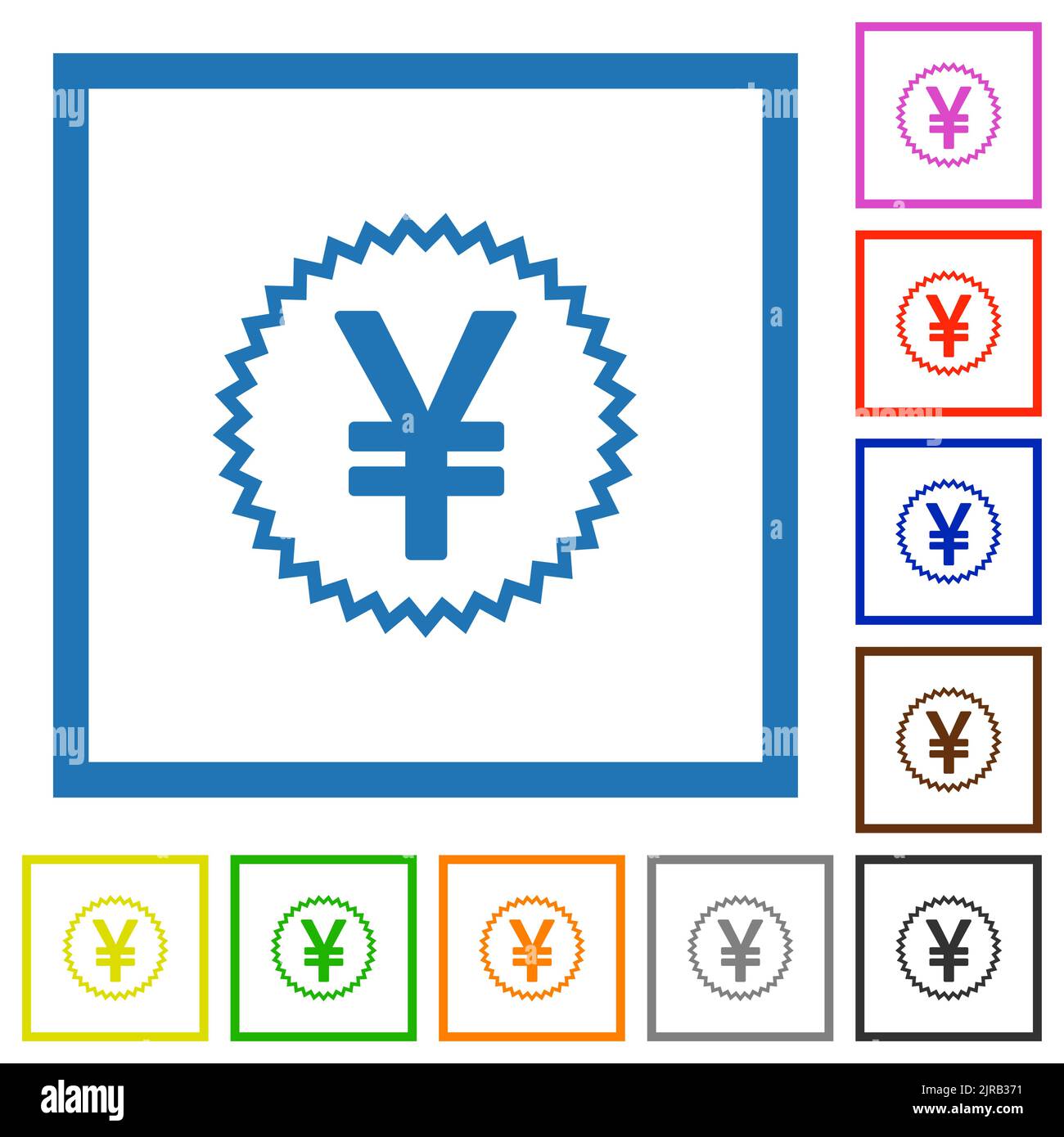 Japanese Yen sticker alternate flat color icons in square frames on ...