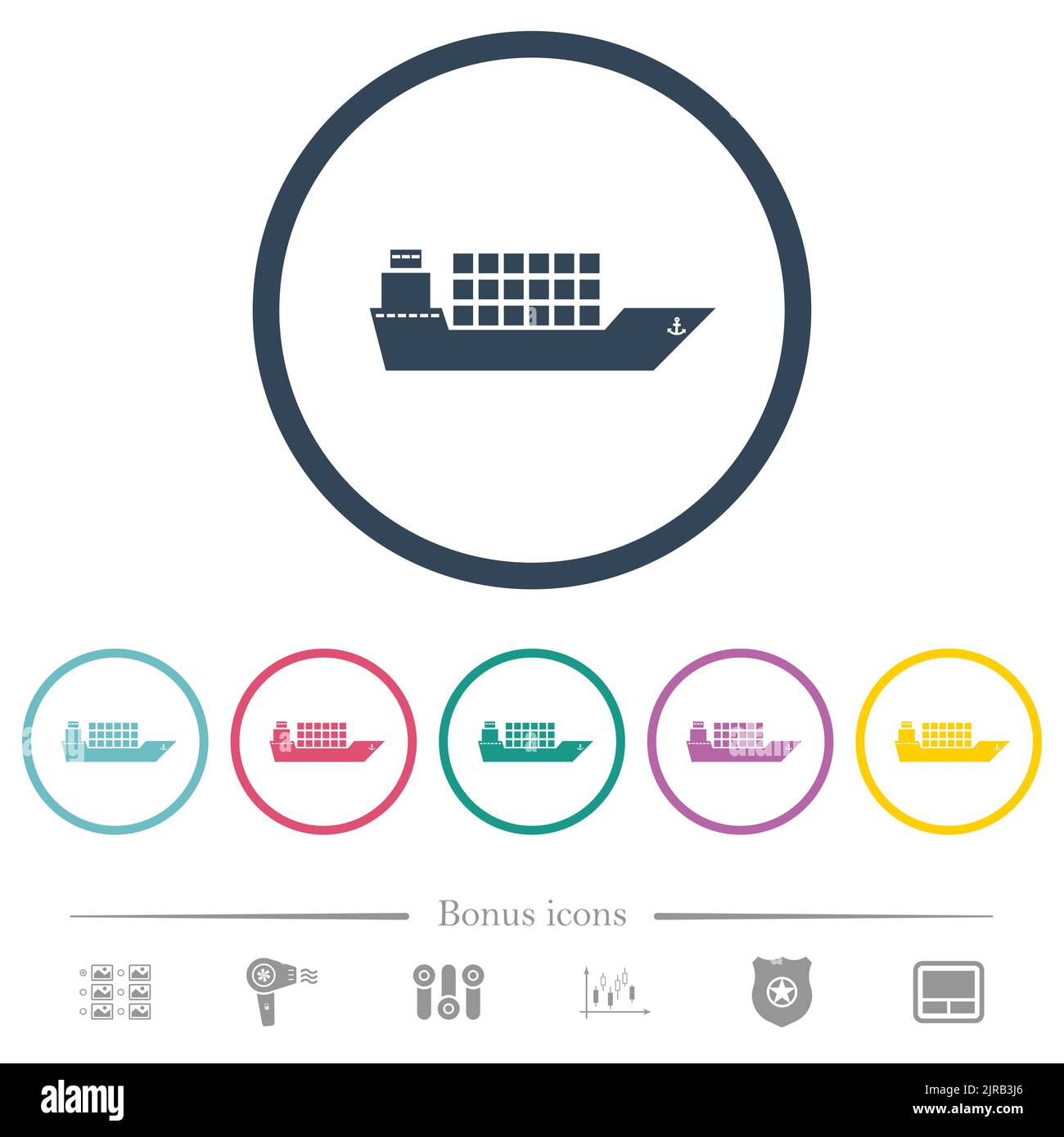 Freighter flat color icons in round outlines. 6 bonus icons included ...