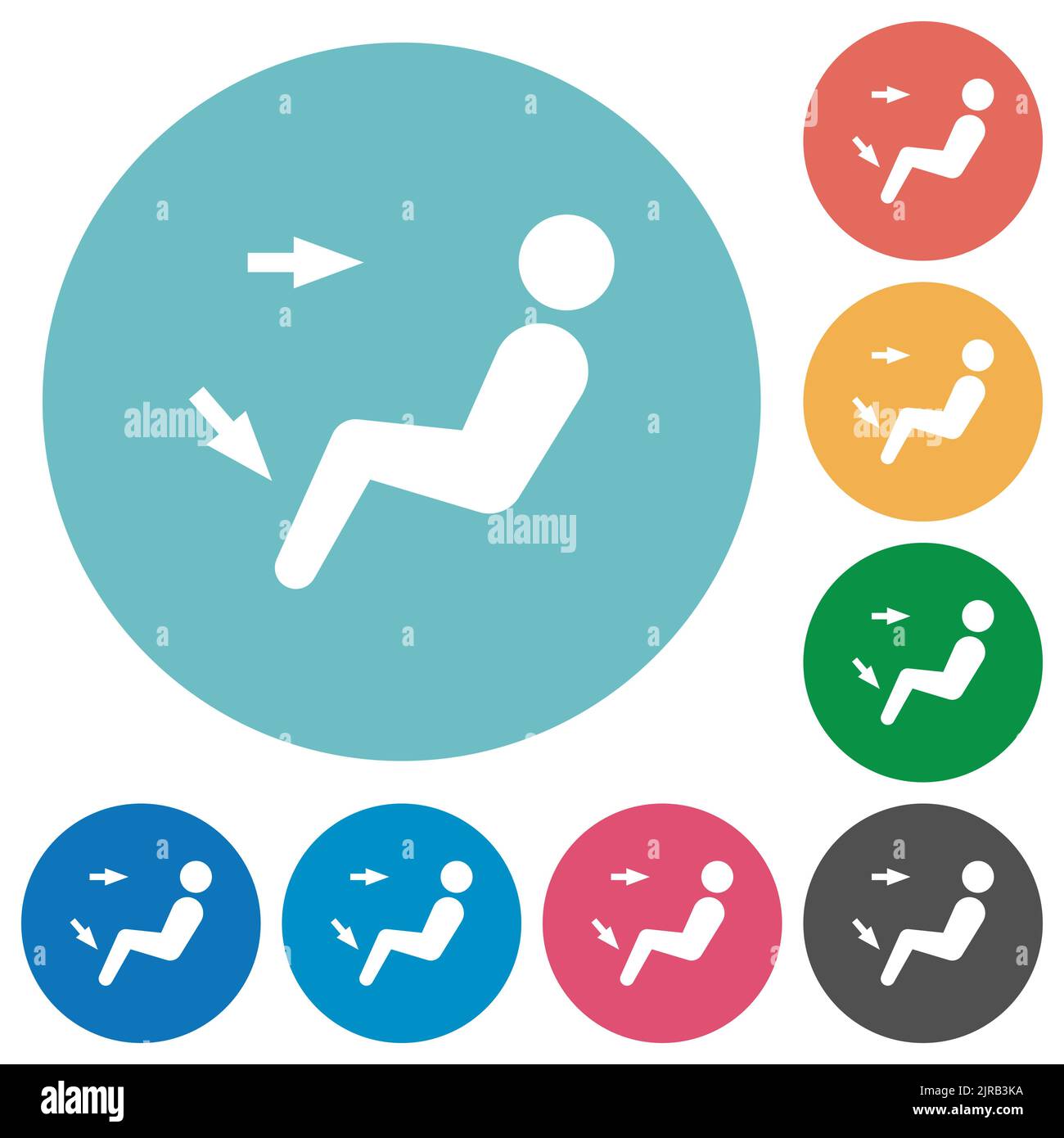 Car air flow direction head and foot flat white icons on round color backgrounds Stock Vector ...