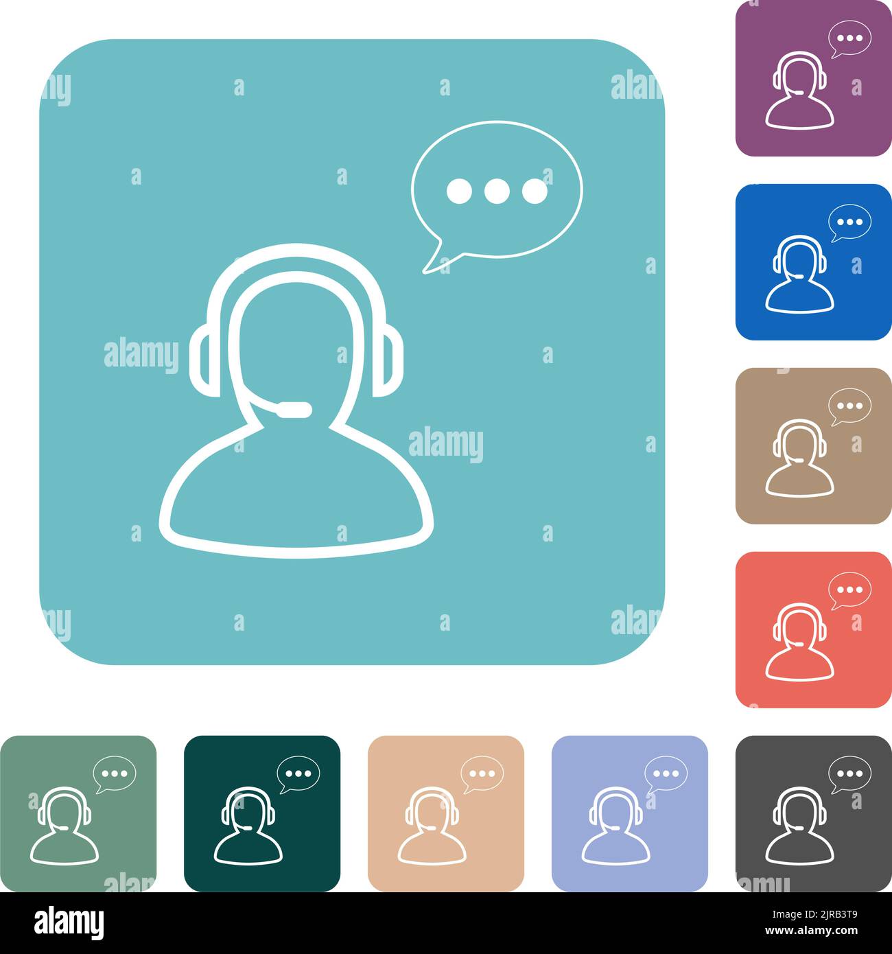 Talking operator active outline white flat icons on color rounded ...