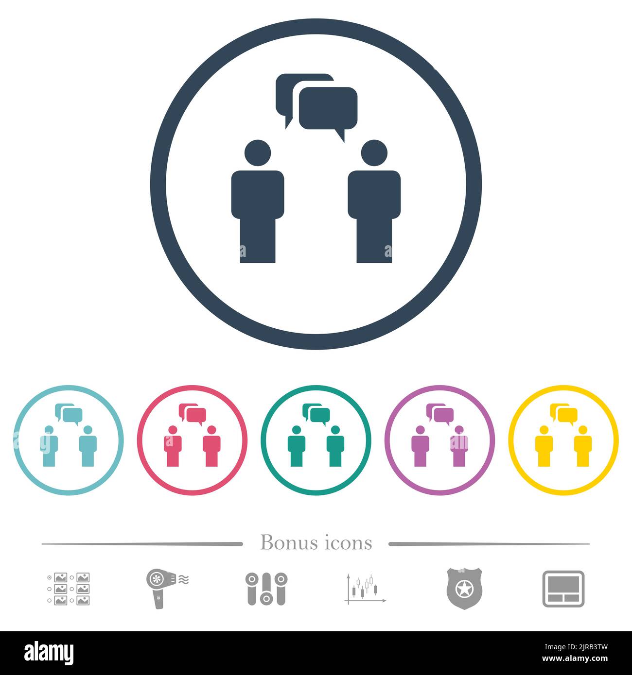 Two talking persons with rounded square bubbles solid flat color icons ...