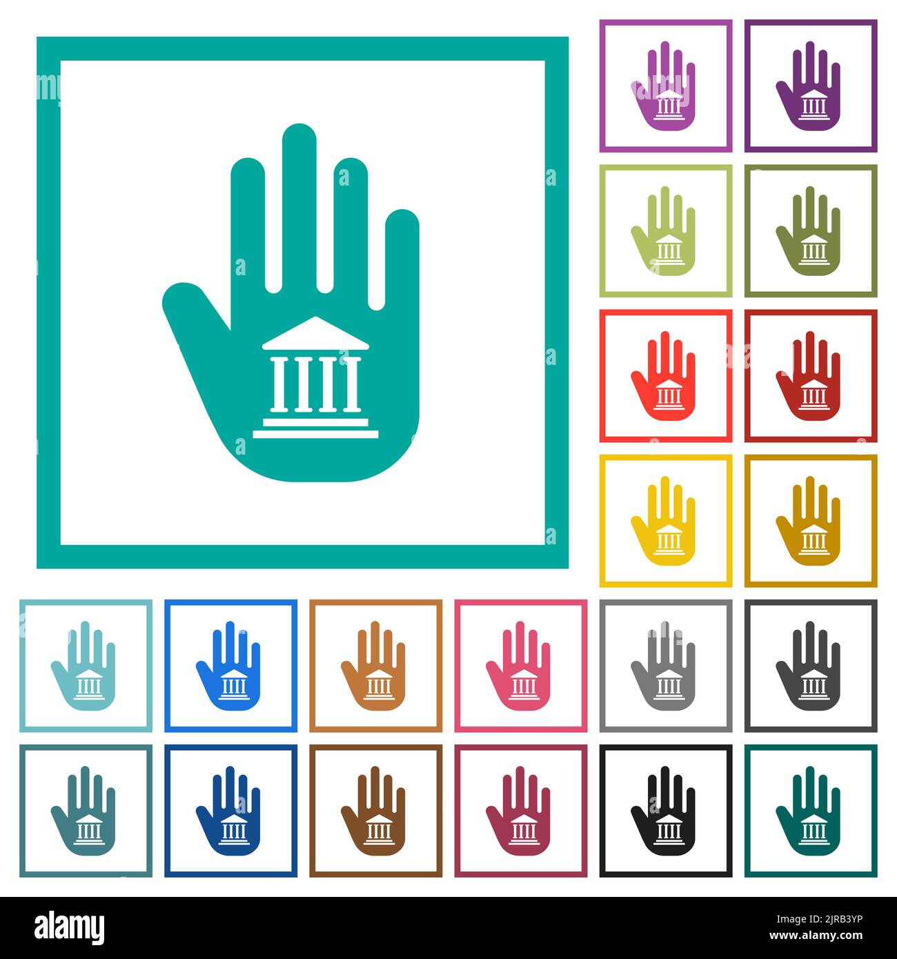 Hand shaped banking sanction sign solid flat color icons with quadrant ...