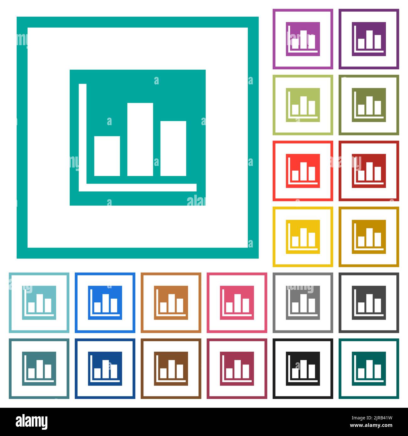 Bar graph statistics solid flat color icons with quadrant frames on ...