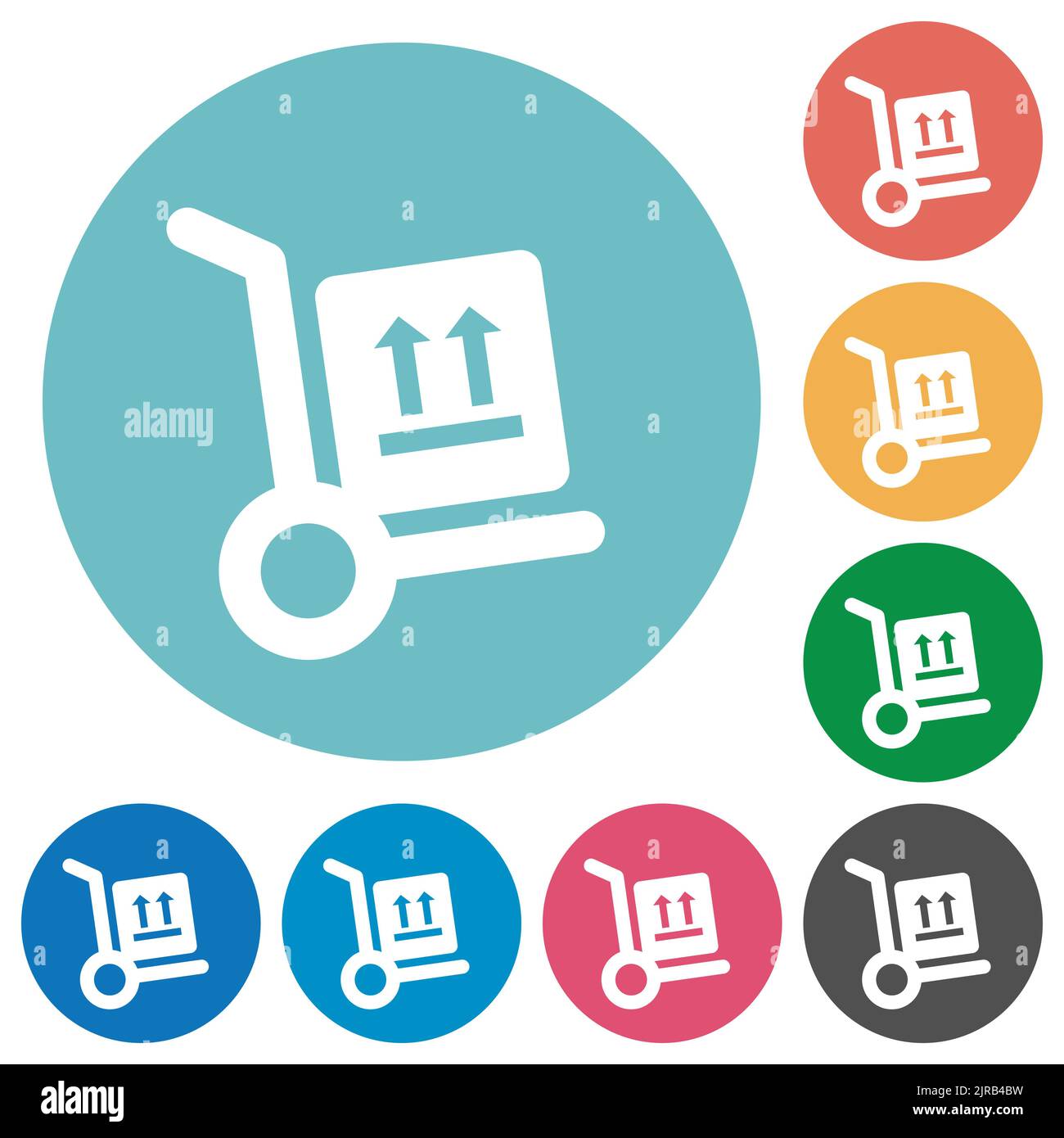 Side up parcel delivery solid flat white icons on round color ...