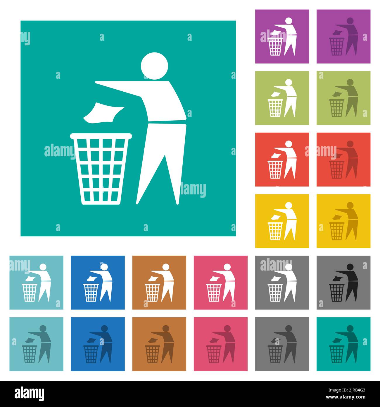 Tidy man multi colored flat icons on plain square backgrounds. Included ...