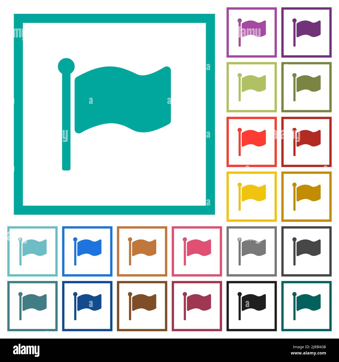 Single flag solid flat color icons with quadrant frames on white ...