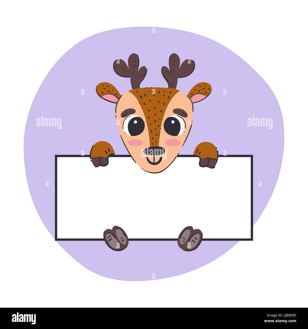 Deer holding a white banner. Cute hand-drawn vector illustration with ...
