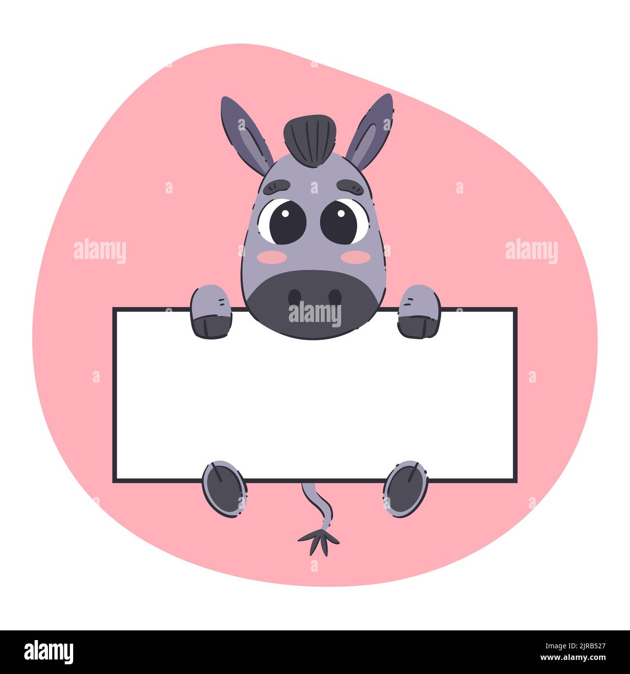 Donkey holding a white banner. Cute hand-drawn vector illustration with ...