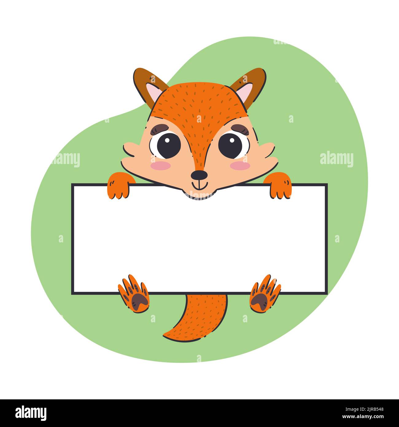 Fox holding a white banner. Cute hand-drawn vector illustration with ...