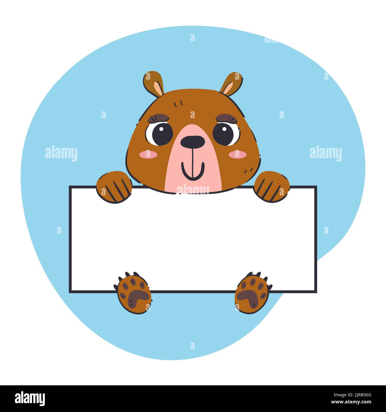 Bear holding a white banner. Cute hand-drawn vector illustration with ...