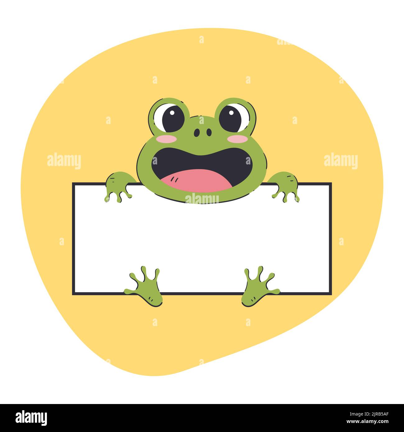Frog holding a white banner. Cute hand-drawn vector illustration with ...