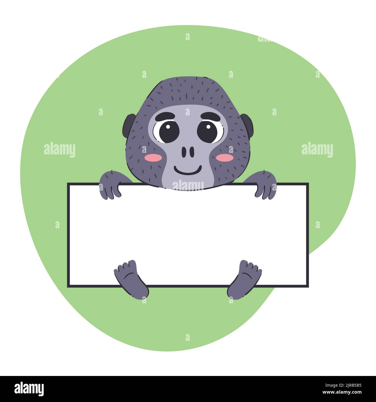 Gorilla holding a white banner. Cute hand-drawn vector illustration ...