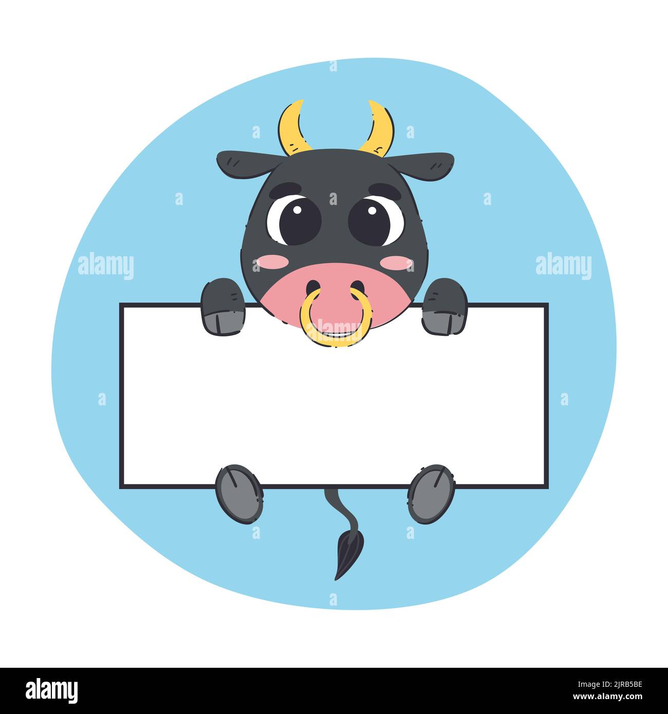 Cow holding a white banner. Cute hand-drawn vector illustration with ...